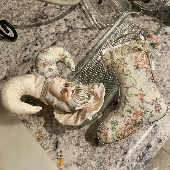 Holiday | Vtg Victorian Style Floral Santa And Boot Ornament Set ...